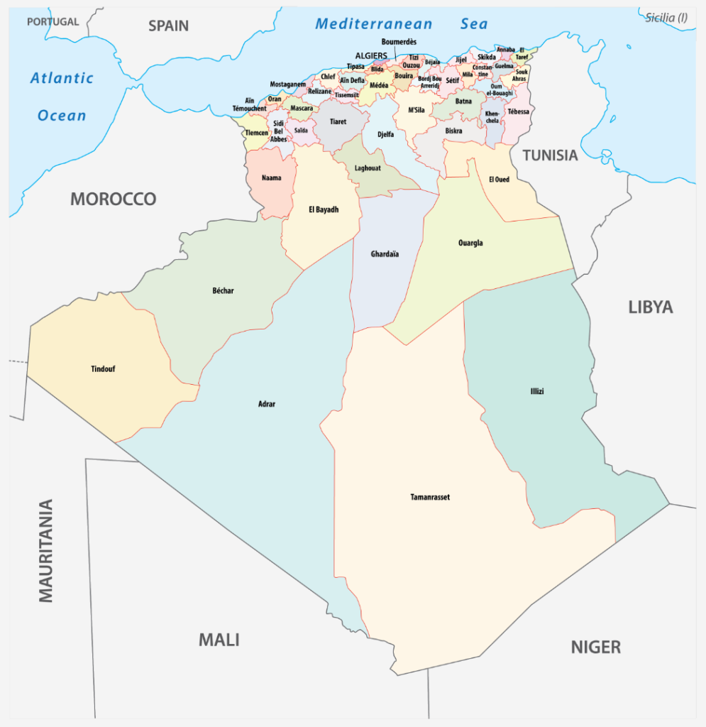 Download Free Printable Blank Outline Map of Algeria